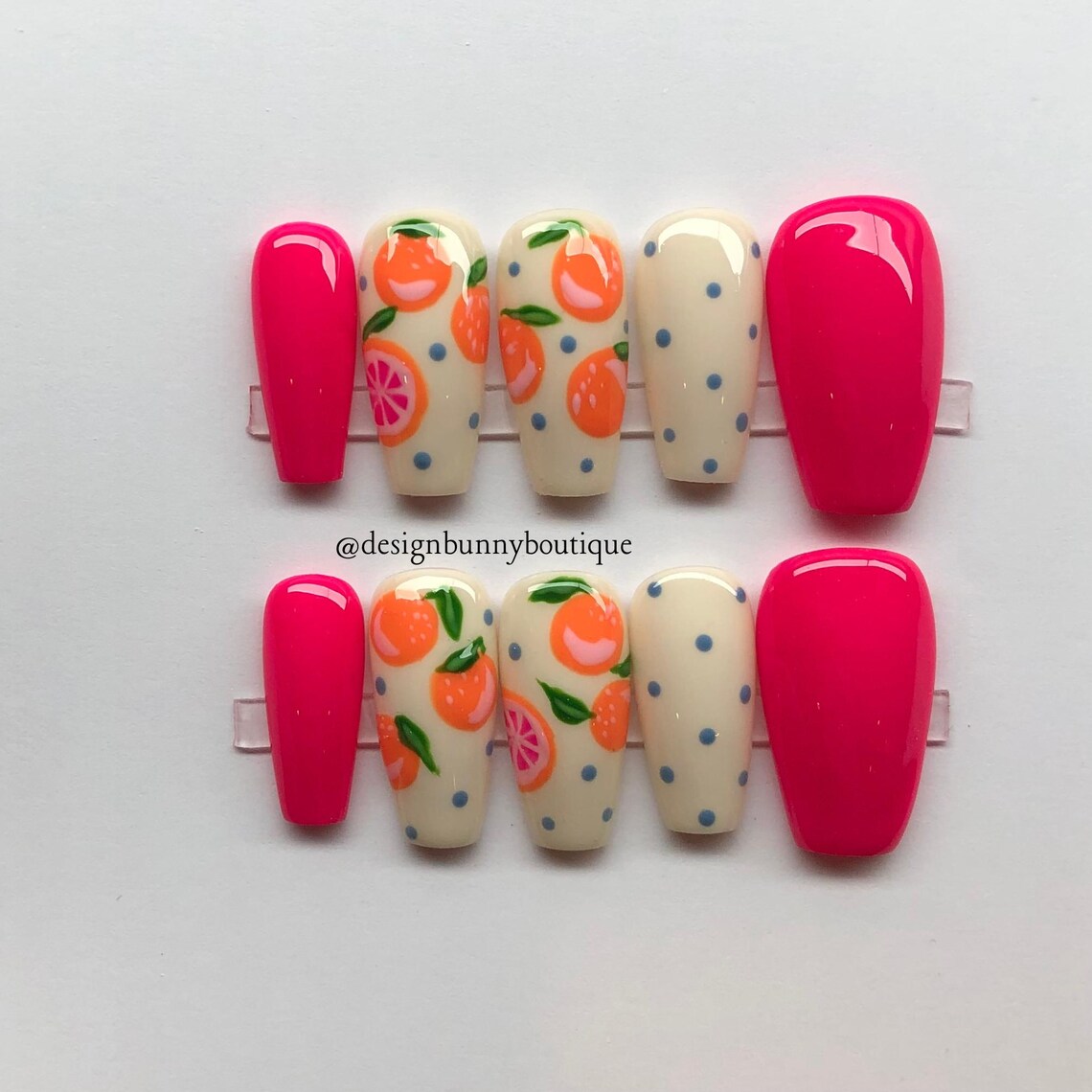 Grapefruit Press on Nails: Neon Summer Gel Nails - Etsy
