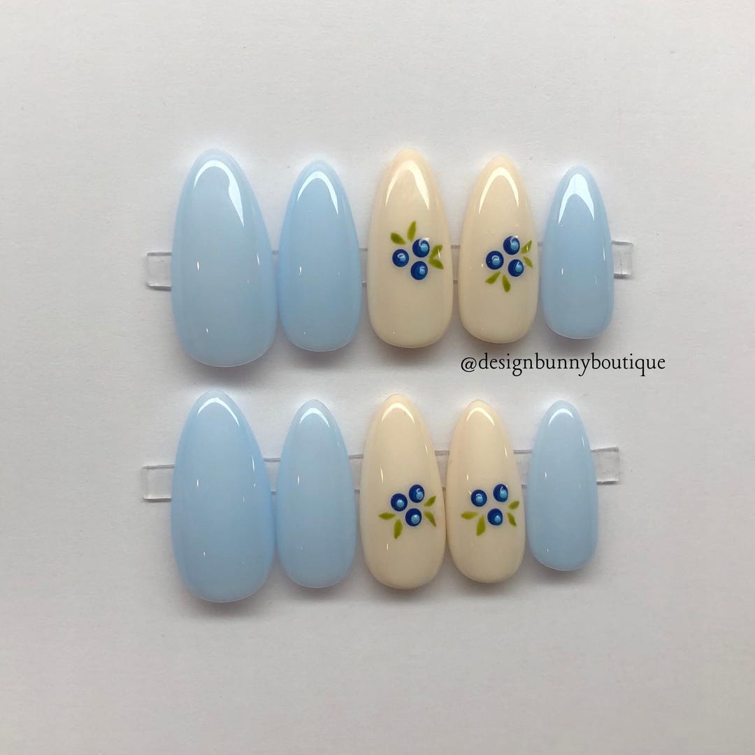 Blueberry Nails, Press Ons, Glue on Nails, Nails, Flowers , Nails ...