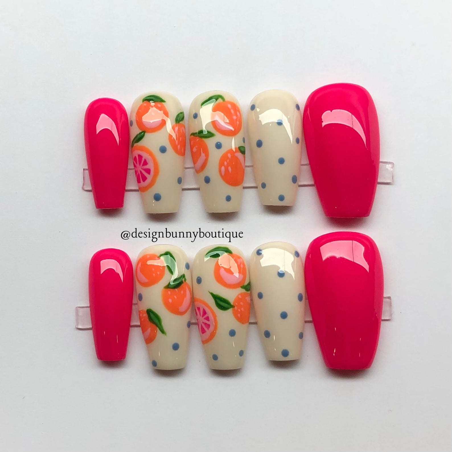 Grapefruit Press on Nails: Neon Summer Gel Nails - Etsy