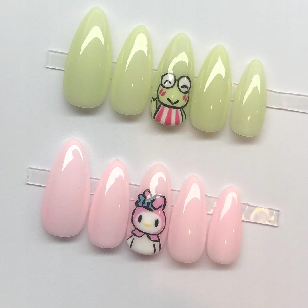 Sanrio Press on Nails, My Melody, Keroppi, Handmade Fake Nails - Etsy
