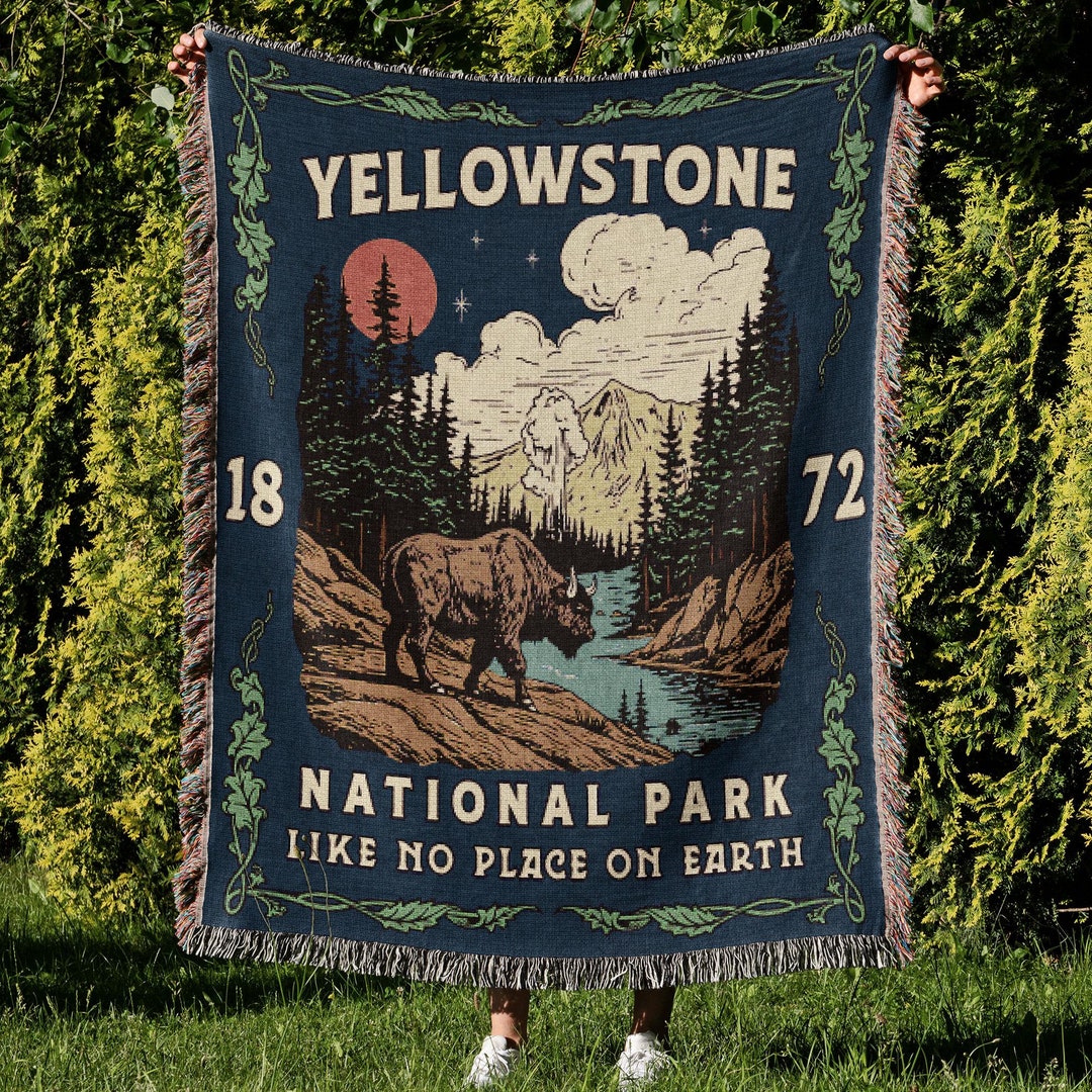 Yellowstone National Park Woven Blanket With Fringes, Wyoming Cotton ...