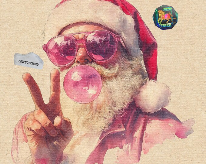 Retro Pink Santa PNG, Santa Peace PNG, Vintage Santa PNG, Funny Santa ...