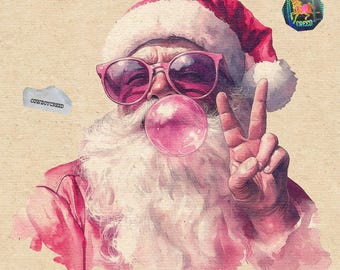 Retro Pink Santa PNG, Santa Peace PNG, Vintage Santa PNG, Funny Santa ...