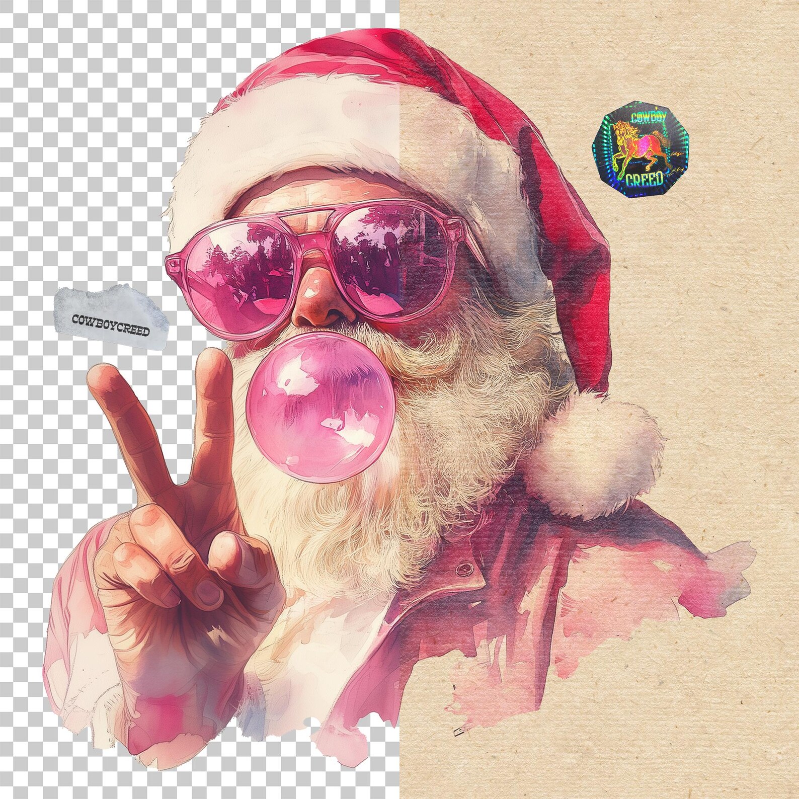 Retro Pink Santa PNG, Santa Peace PNG, Vintage Santa PNG, Funny Santa ...
