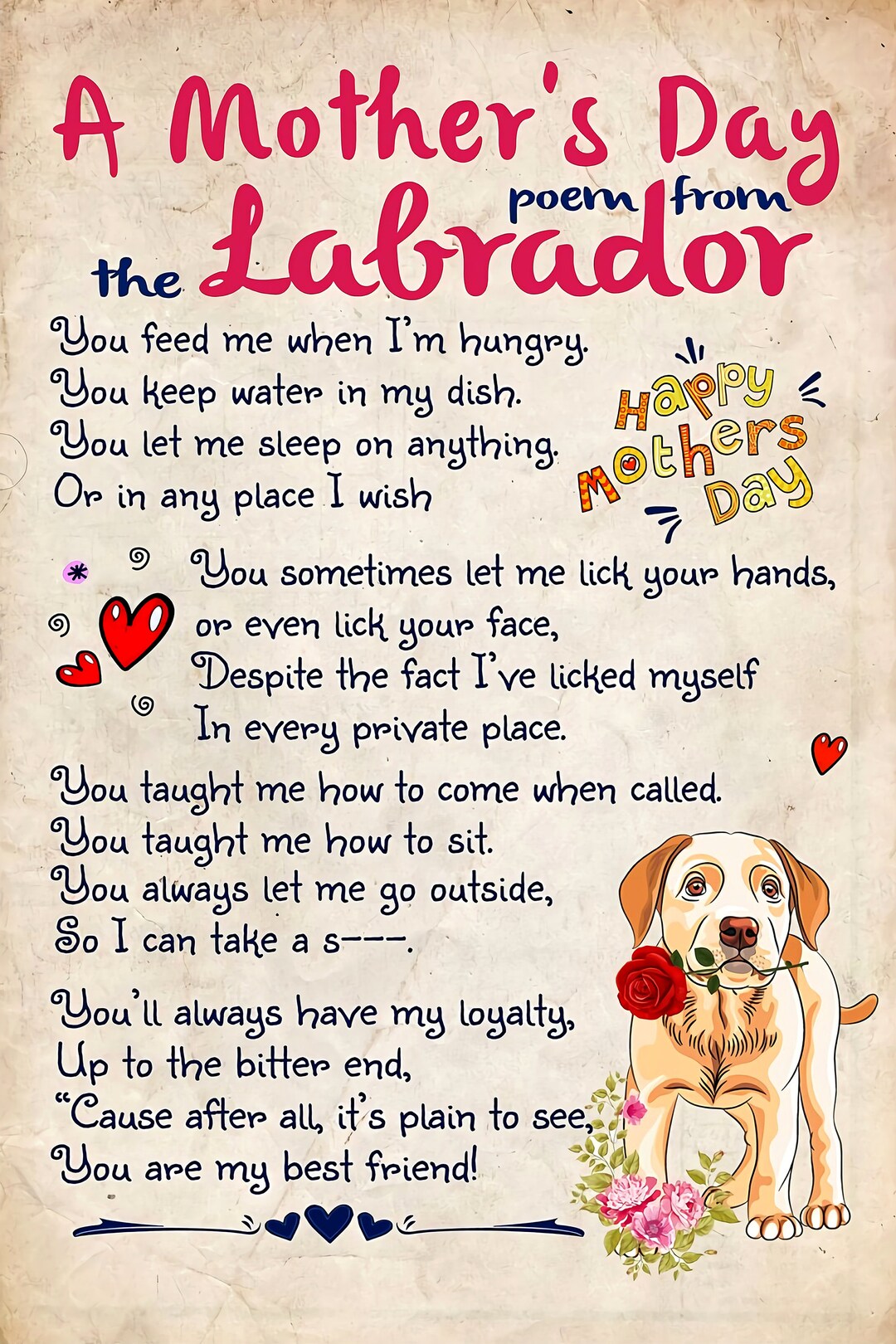 A Mother's Day Poem From the Labrador Poster or Canvas PNG Digital File ...