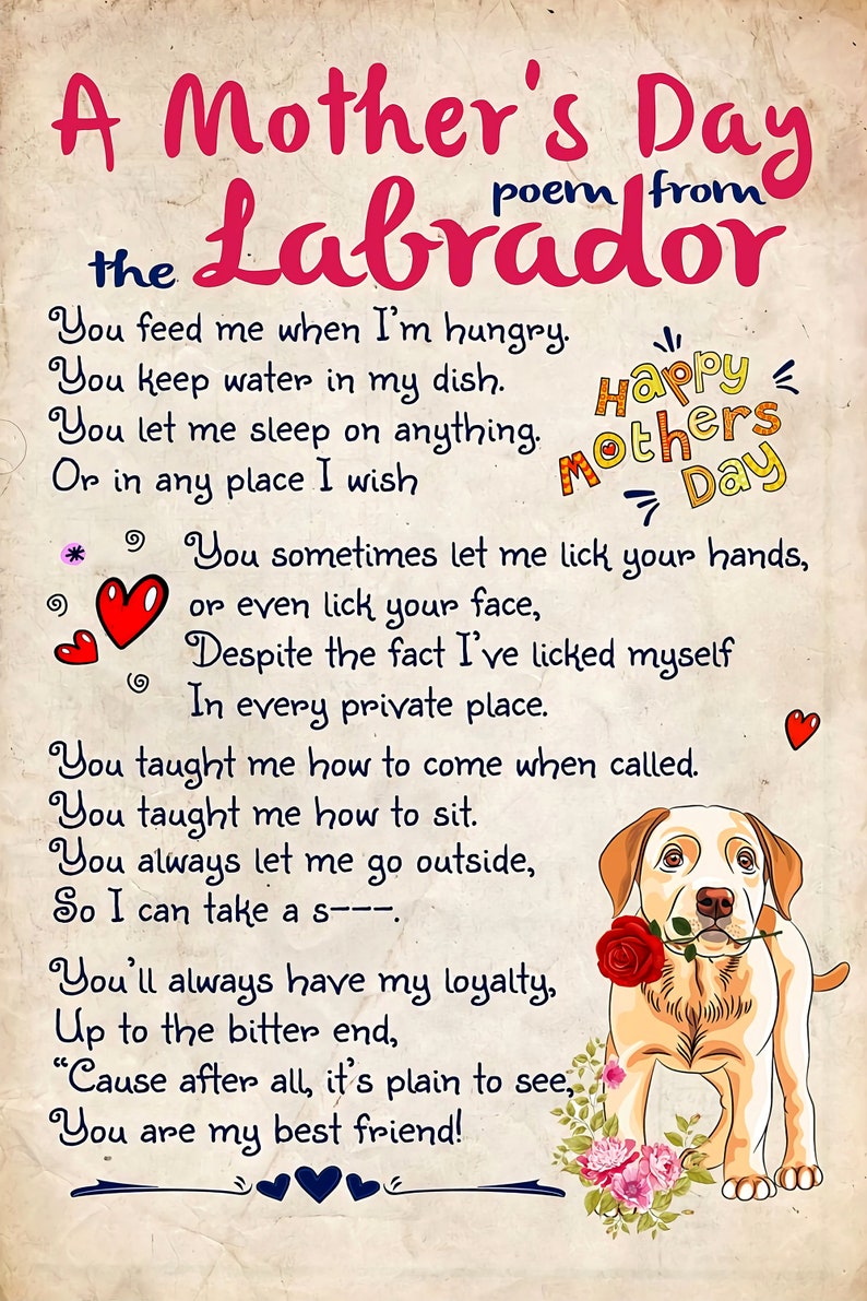 A Mother's Day Poem From the Labrador Poster or Canvas PNG Digital File ...