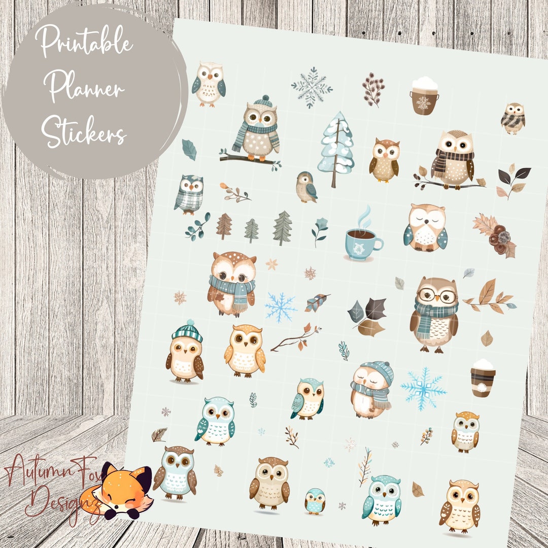 Cute Owl Stickers, Digital Stickers, Printable Planner Stickers, Owl ...
