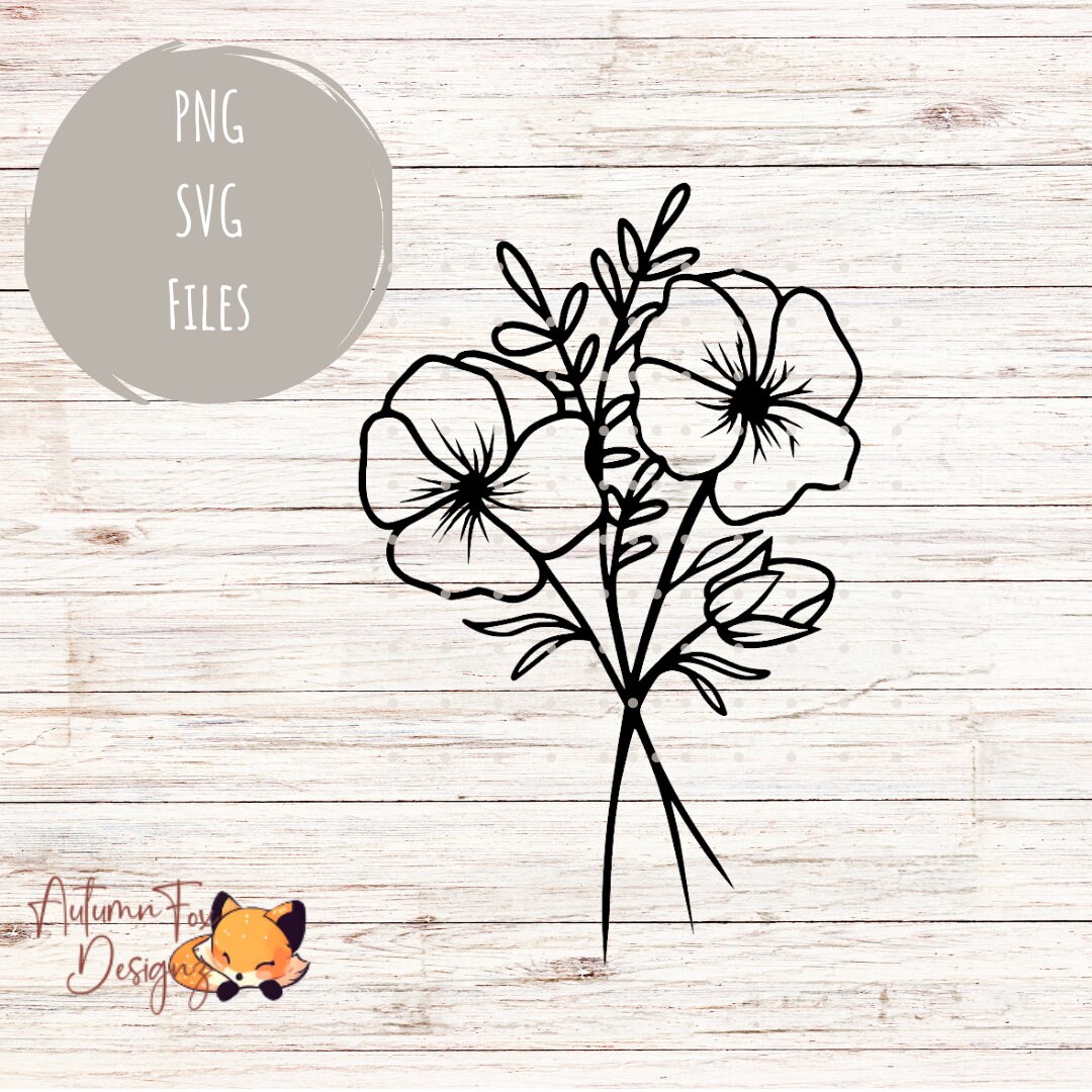 Line Art Violet Flower Svg Png | February Birth Flower| Digital ...
