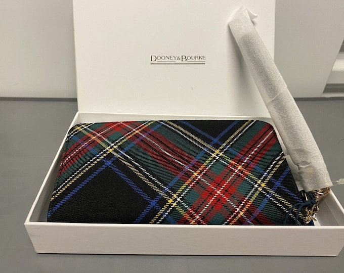 Dooney & Bourke Black Tartan Plaid Wristlet Zip Wallet NWT WBLTT0126 ...