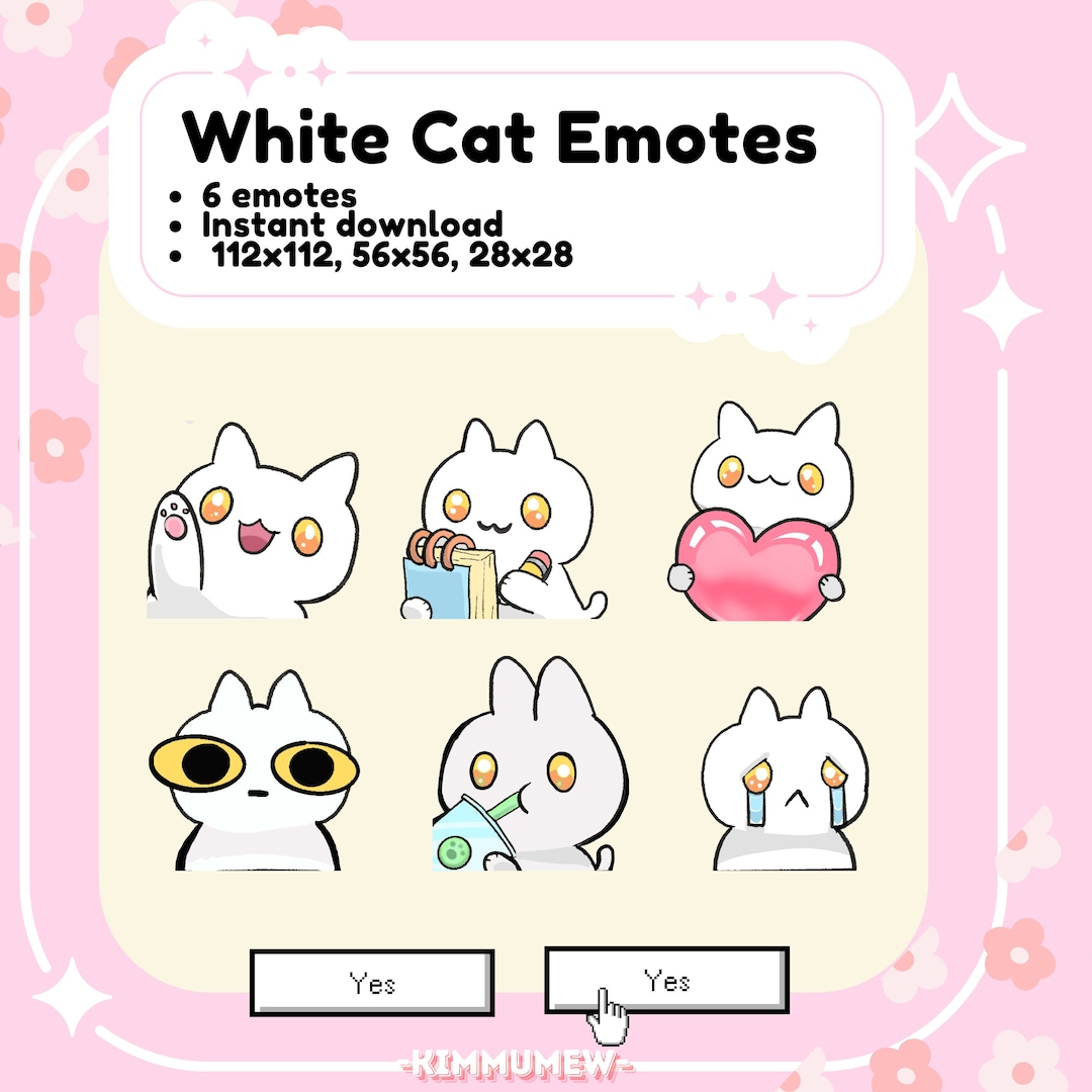 White Cat Emotes | Cute Cat Kawaii Simple | Chibi | White Cat Emote for ...