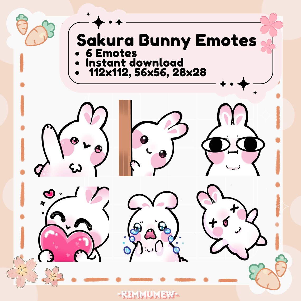 Bunny Emotes Sakura | 6 Pack | Pink and White Bunny Emotes - Etsy