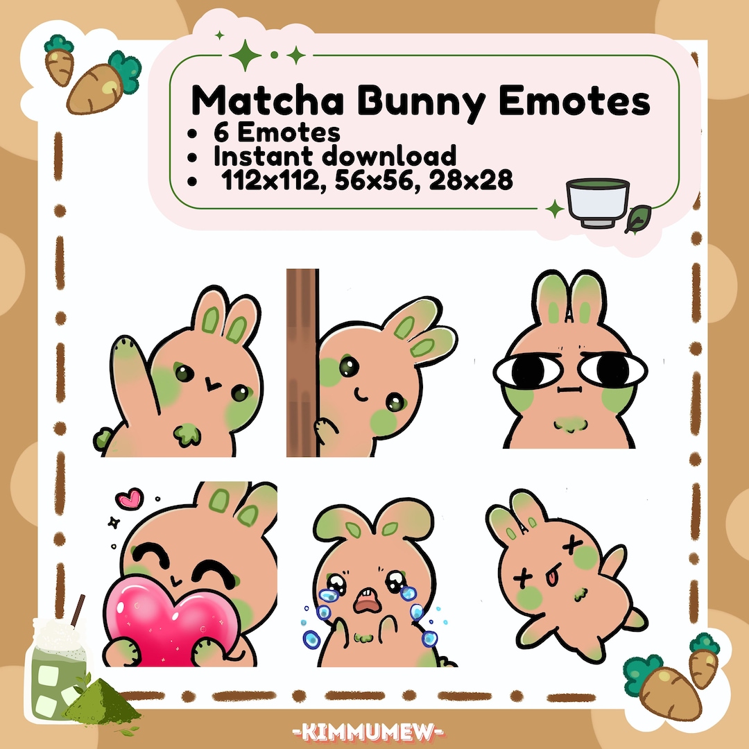 Bunny Emotes Matcha | 6 Pack | Cute Kawaii Chibi Matcha Green and Brown ...