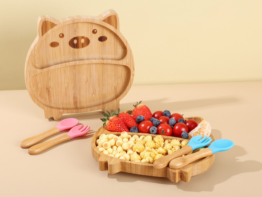 Personalized Bamboo Suction Plate Set: Toddler Feeding With Spoon ...