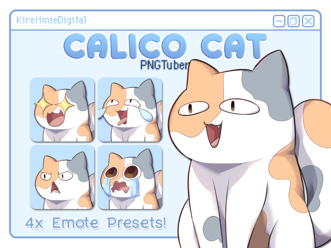 Cute Chibi Calico Cat Pngtuber W/ 4 Expressions for Twitch and ...