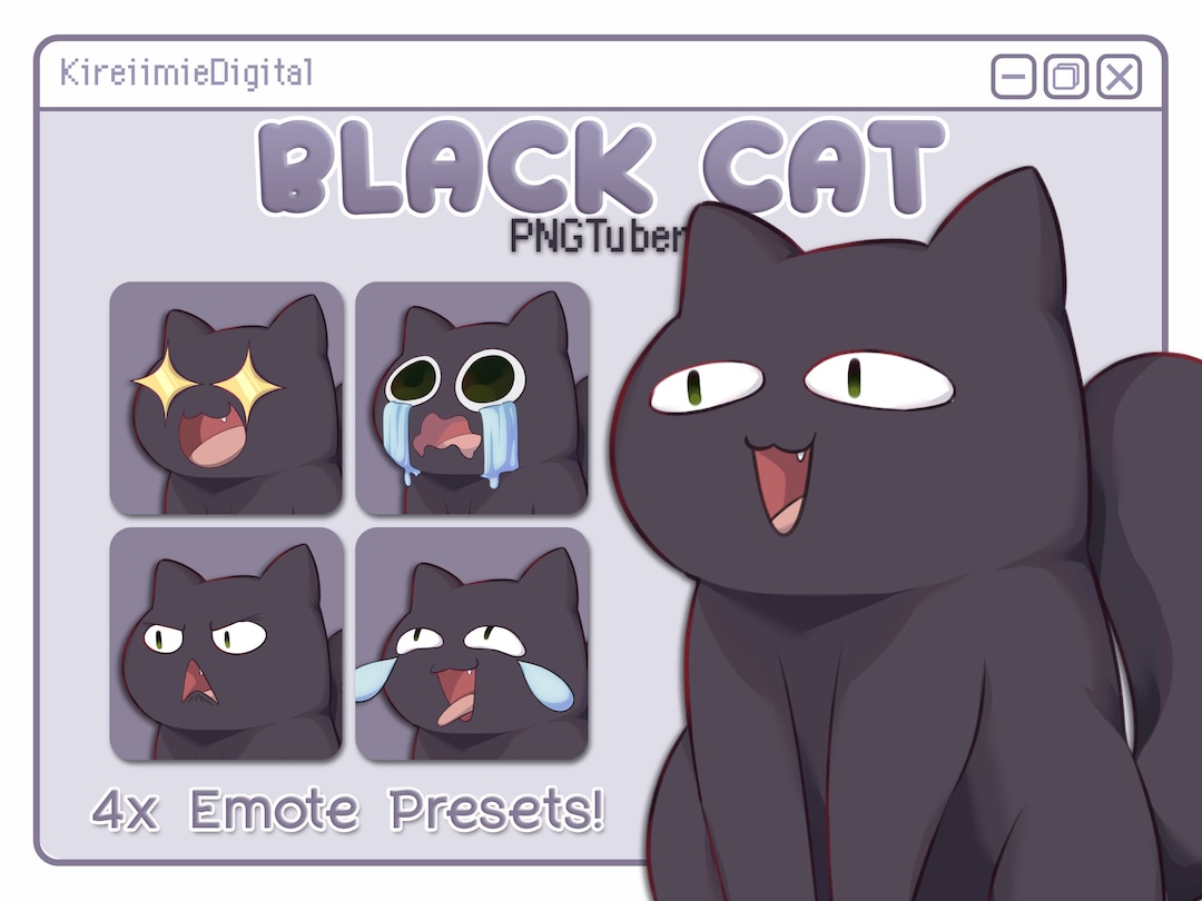 Cute Chibi Black Cat Pngtuber W/ 4 Expressions for Twitch and Streaming ...