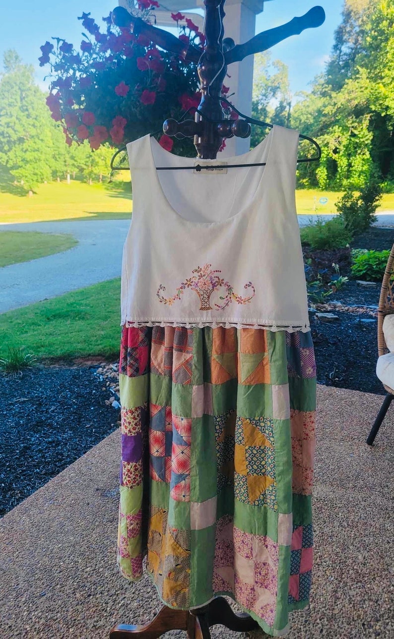 Upcycled Vintage Embroidery and Quilt Top Dress, Vintage Embroidery ...