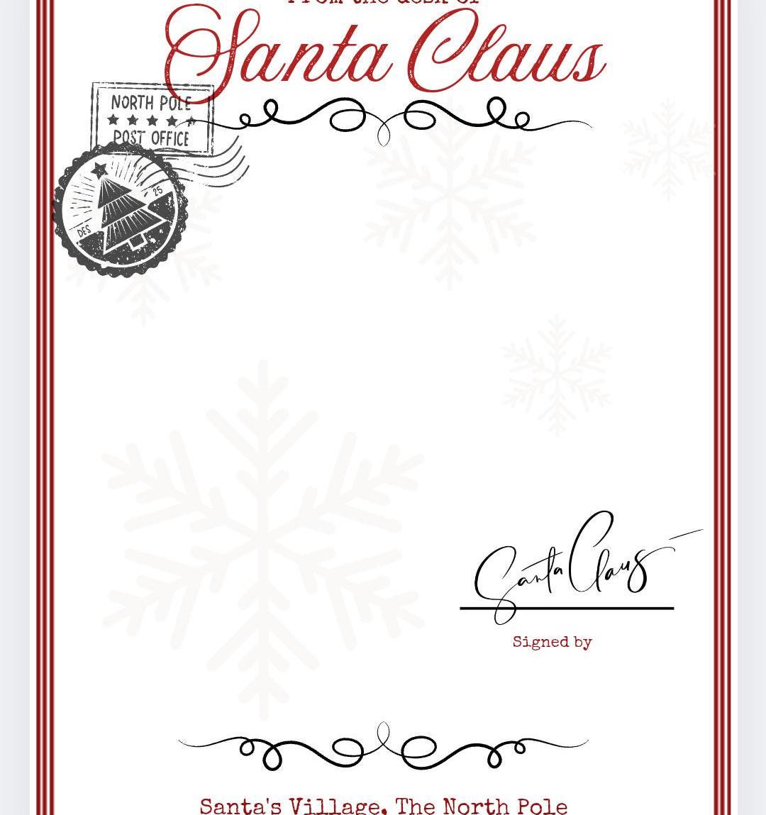 Magical North Pole printable Letterhead Template, Santa Claus Letter ...