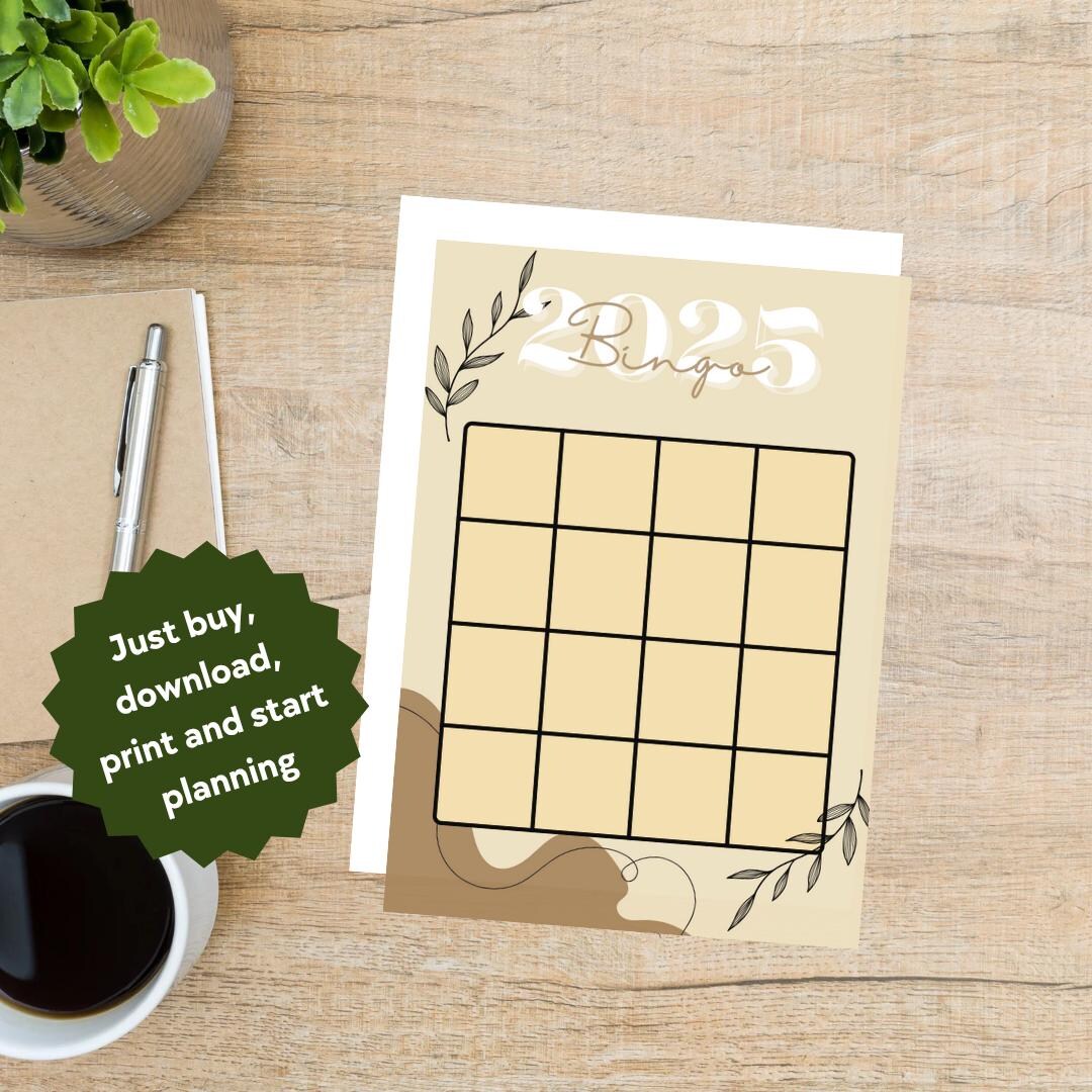 Printable 2025 Bingo Card, Beige, New Years Resolution, Plan, Goals ...