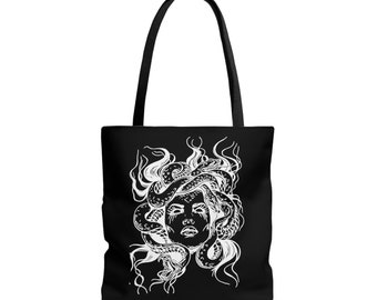 Medusa Tote Bag, Natural or Black, Greek Mythology, Snakes, Goddess ...