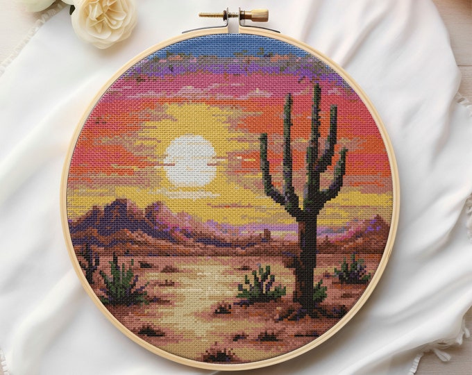 Desert Sunset Cross Stitch Pattern: Cactus Landscape (PDF Pattern) - Etsy