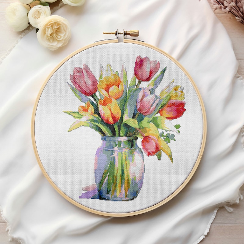 Tulip Cross Stitch - Etsy