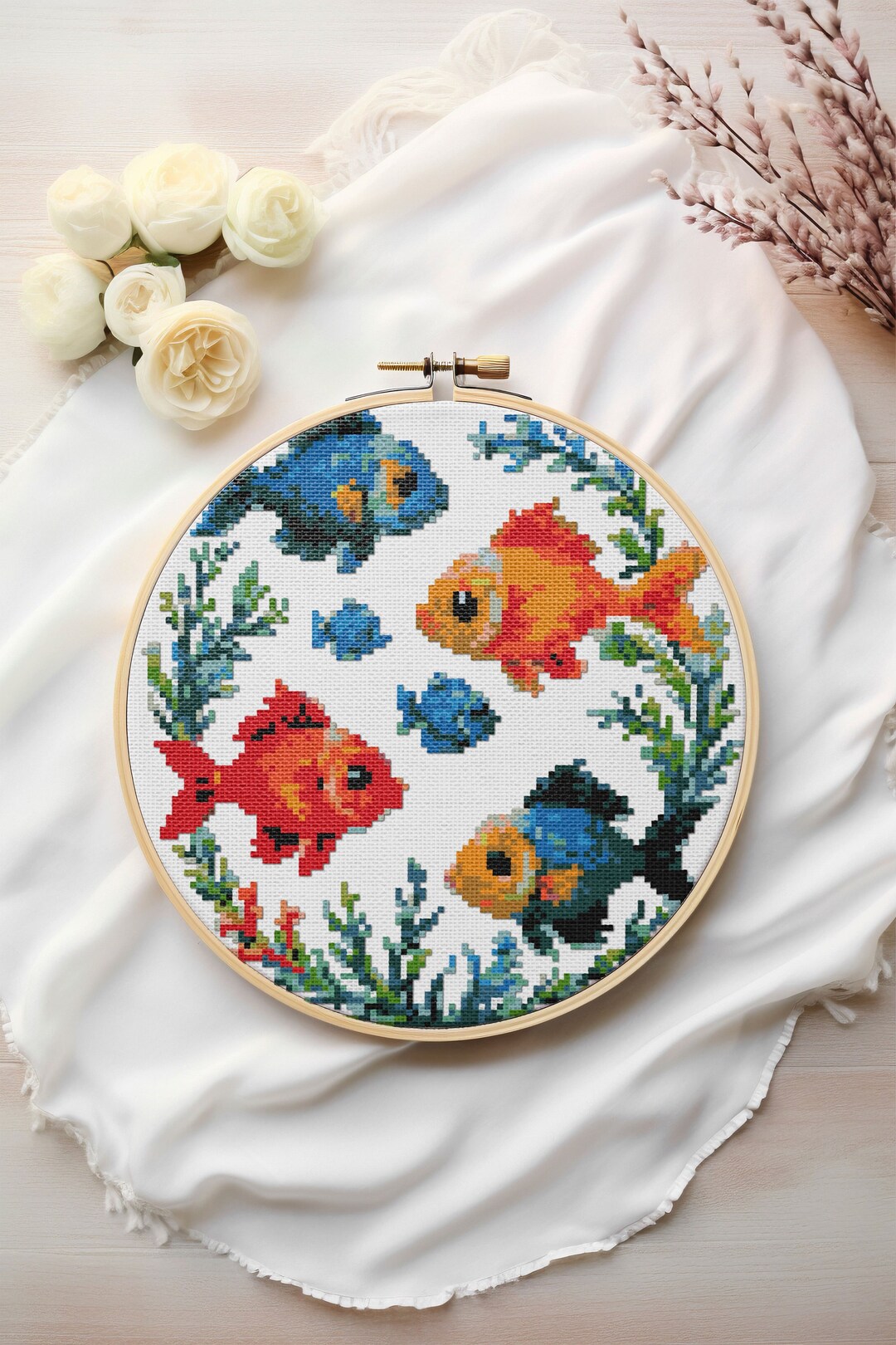 Fish Cross Stitch Pattern, Fishes Sampler Cross Stitch, Aquarium Cross ...