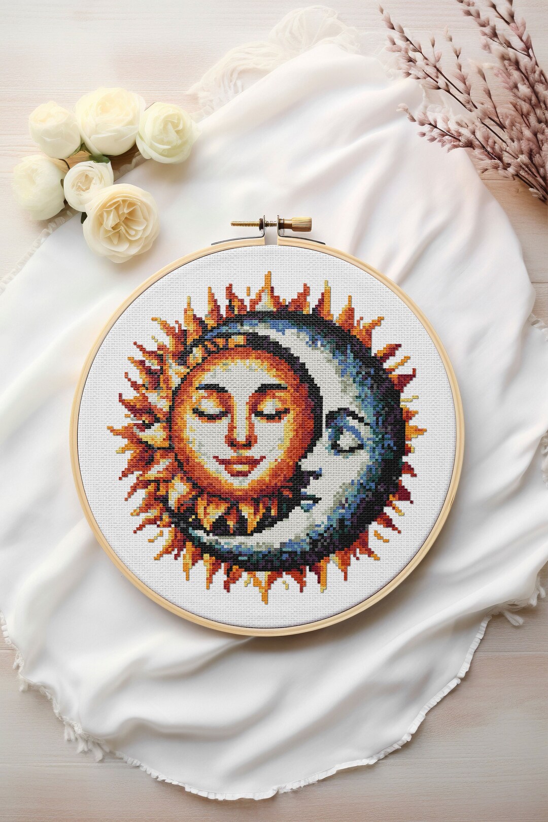 Sun and Moon Cross Stitch Pattern: Celestial Embroidery (PDF) - Etsy