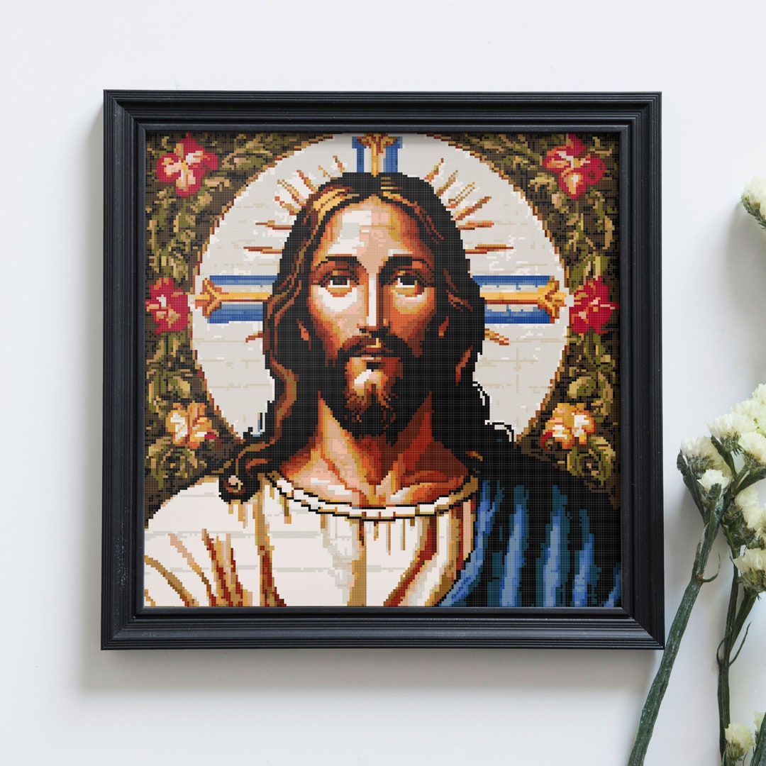 Jesus Christ Cross Stitch, Instant Download, Jesus of Nazareth, Cross ...
