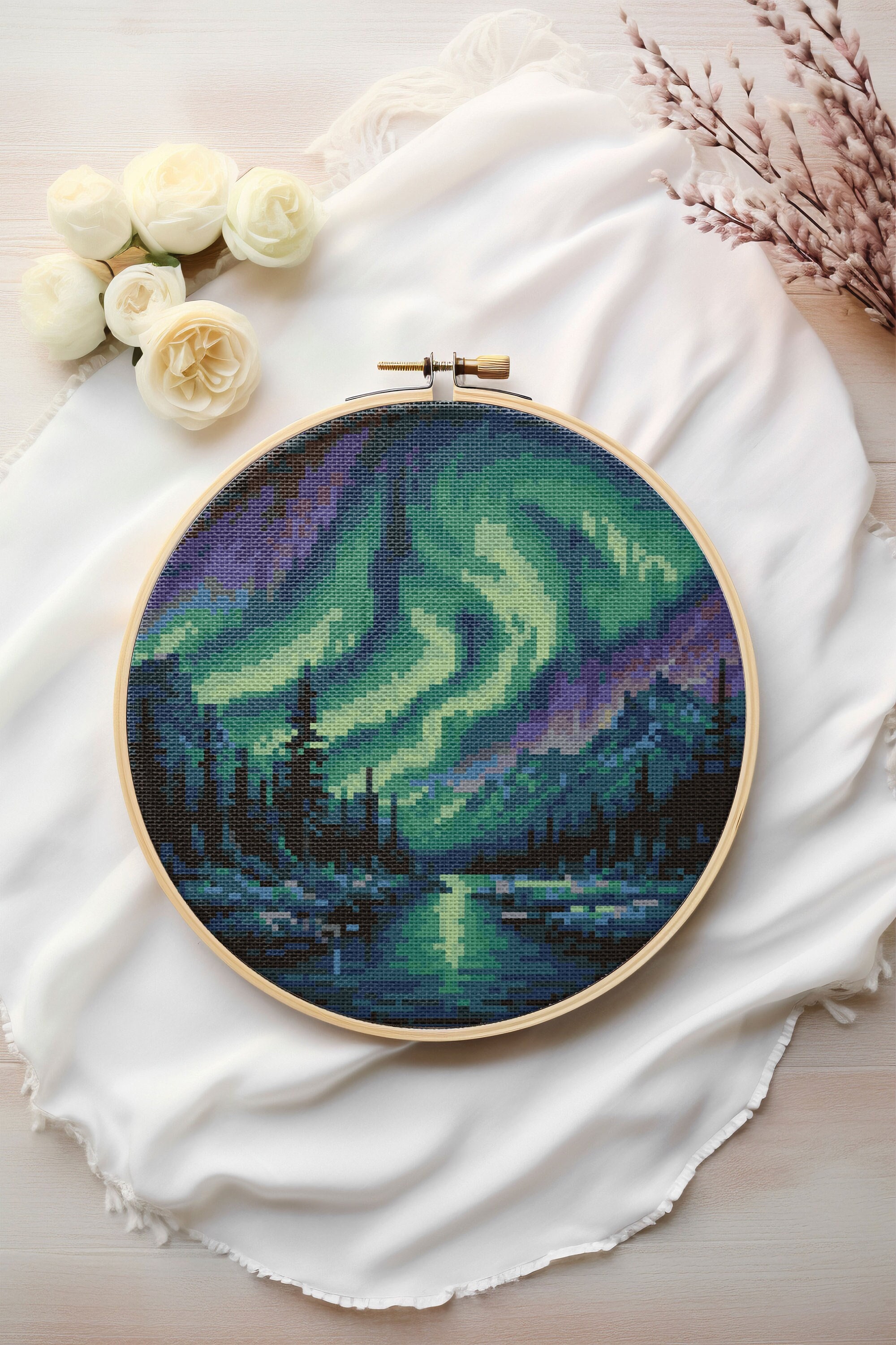 Northern Lights Cross Stitch Pattern: Nature Embroidery (PDF Pattern ...