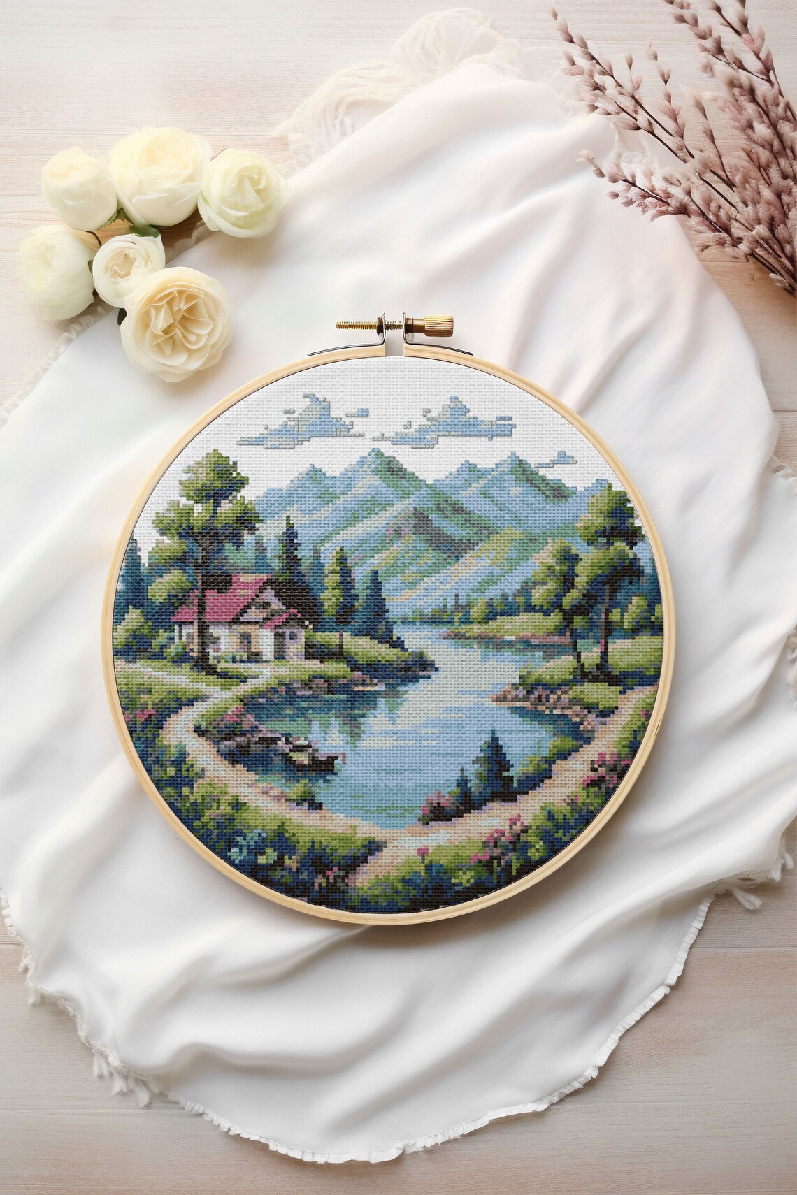 Landscape Cross Stitch, Mountain Cross Stitch, Forest Cross Stitch ...