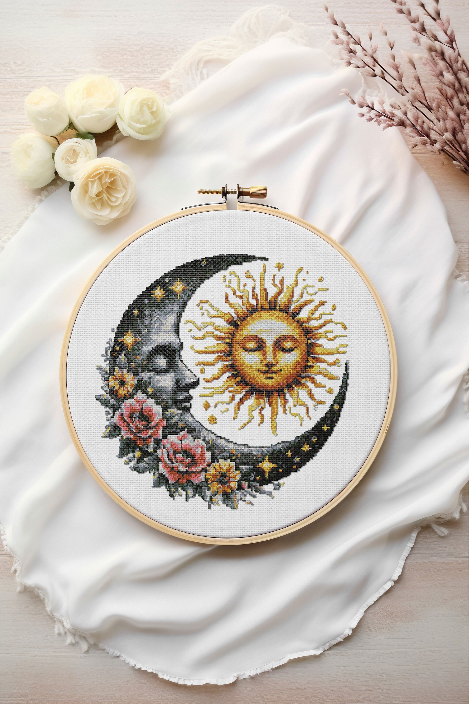 Moon and Sun Cross Stitch, Digital Pattern, Sun and Moon Cross Stitch ...