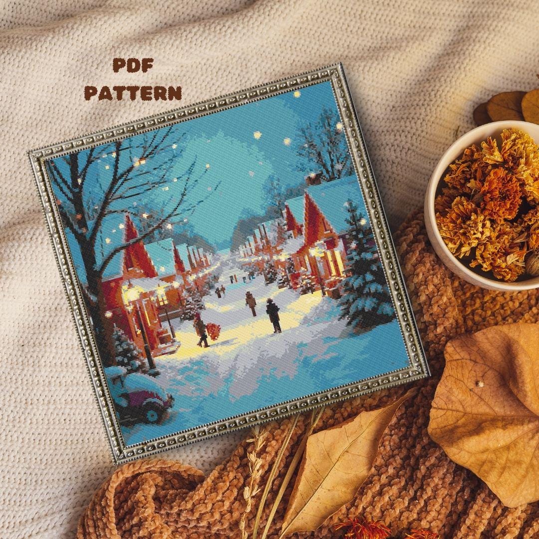 Winter Wonderland Cross Stitch Pattern, Snowy Street Cross Stitch ...