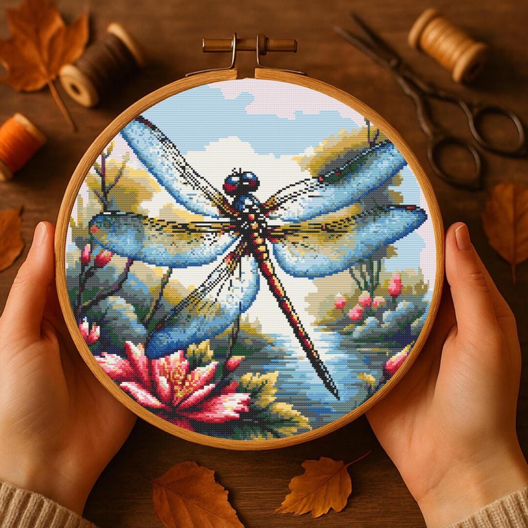 Dragonfly Cross Stitch Pattern: Woodland Flowers (PDF Downloadable ...