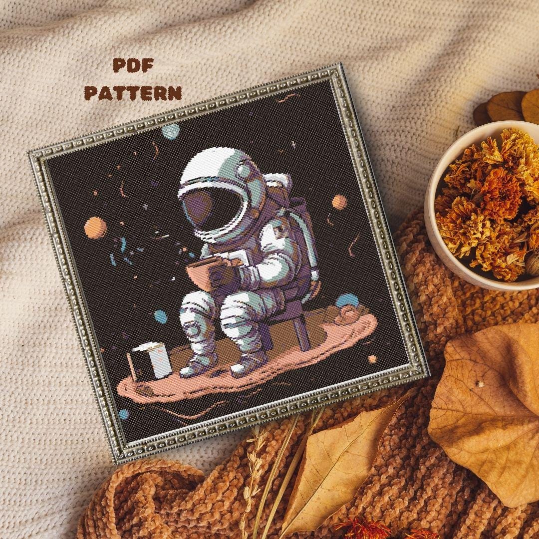 Cosmonaut Cross Stitch Pattern, Cosmonaut With Coffee, Cosmonaut With ...