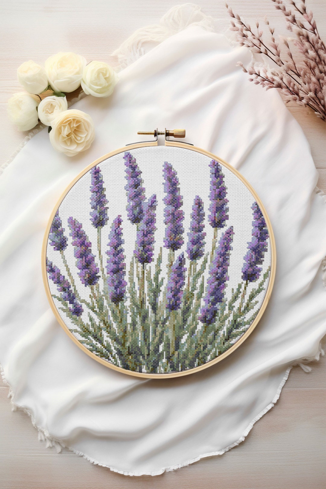 Lavender Cross Stitch, Flower Cross Stitch, Flower Embroidery, Floral ...
