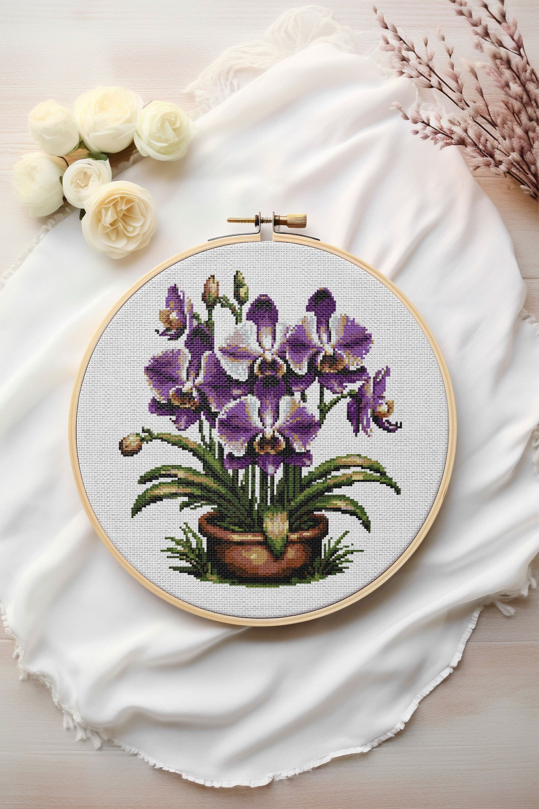 Purple Orchid Cross Stitch Pattern, Bouquet Cross Stitch Pattern ...