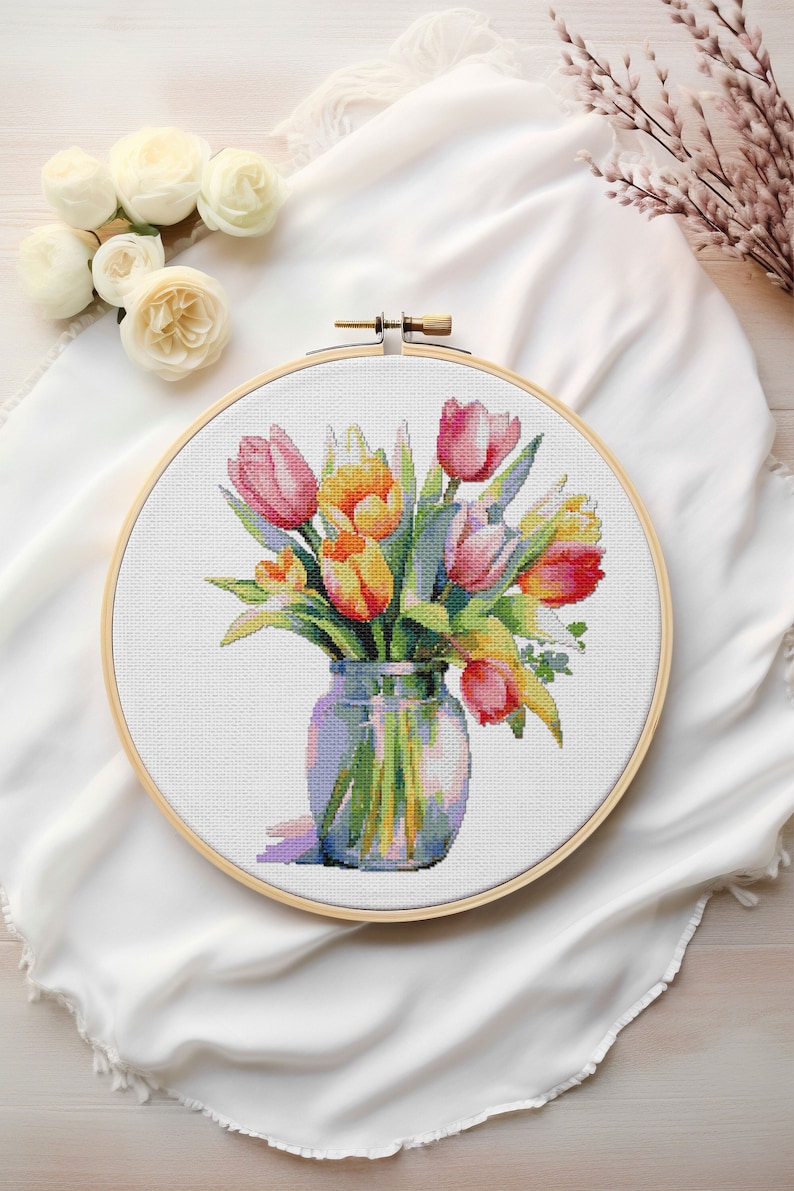 Tulip Cross Stitch Pattern ,tulip Flowers in A Glass Jar, Red Tulip PDF ... Tulip Cross Stitch Pattern ,tulip Flowers in A Glass Jar, Red Tulip PDF ...