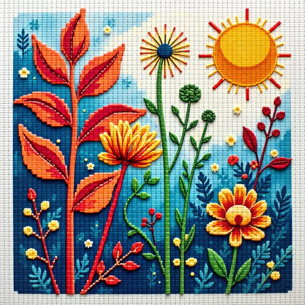 Sunset Flowers Cross Stitch Pattern: Modern Floral Embroidery (PDF ...