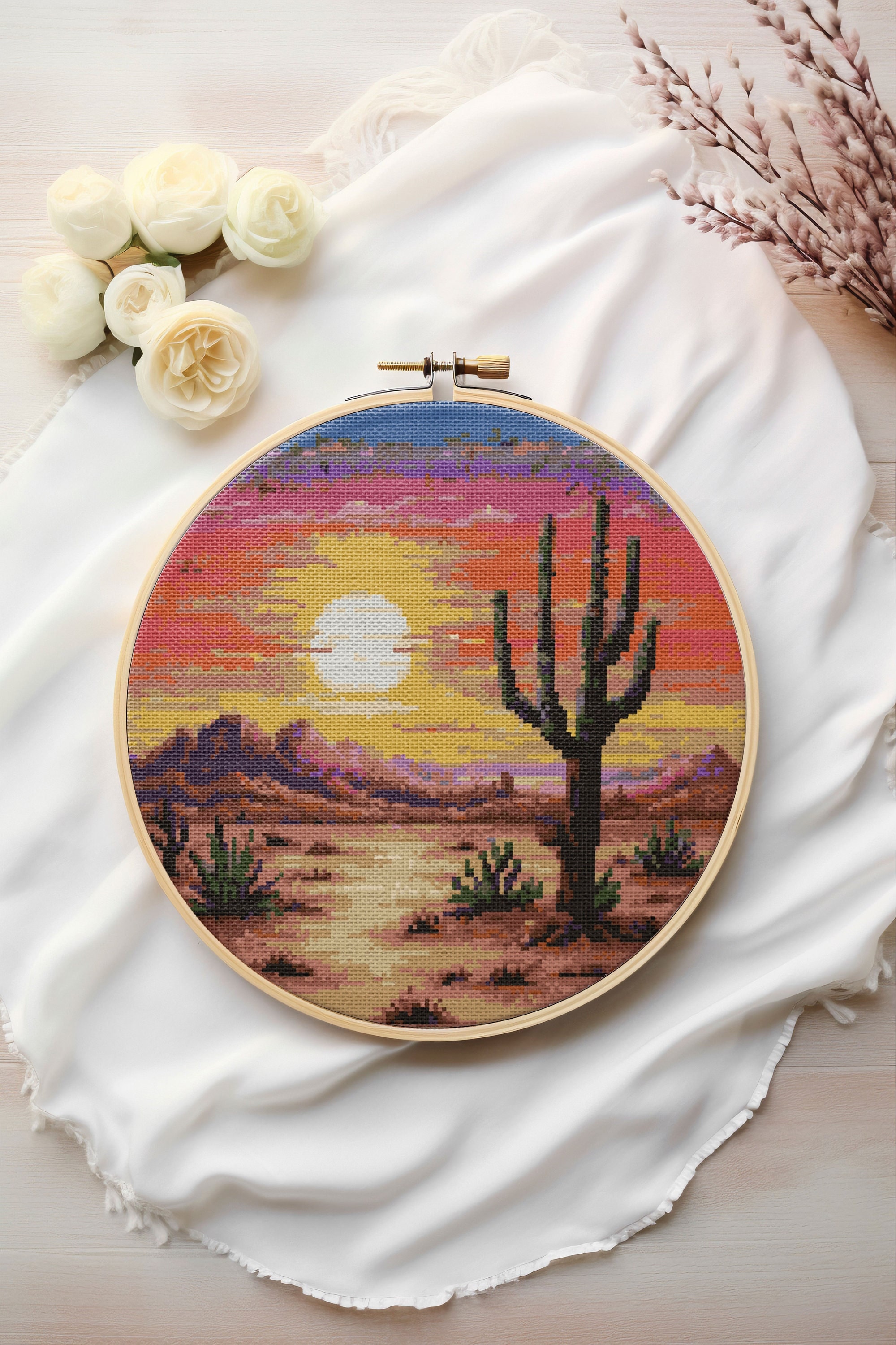 Sunset in the Desert Cross Stitch Pattern, Instant Download PDF ...