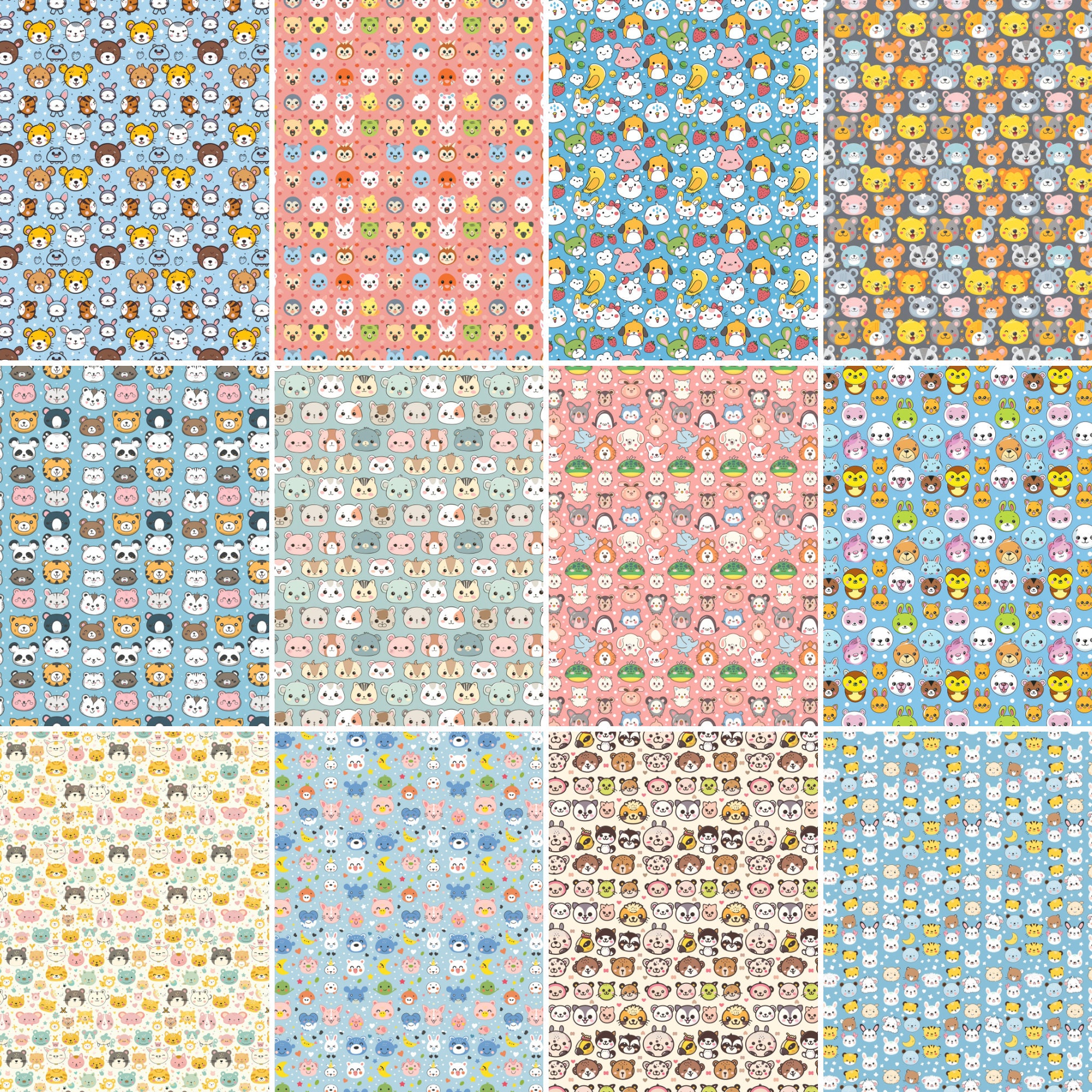 Kawaii Seamless Repeat Pattern Kawaii Animals Printable Digital Paper ...