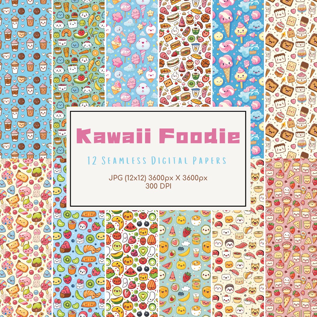 Seamless Pattern Kawaii Foodie Paper Digital Print - Etsy
