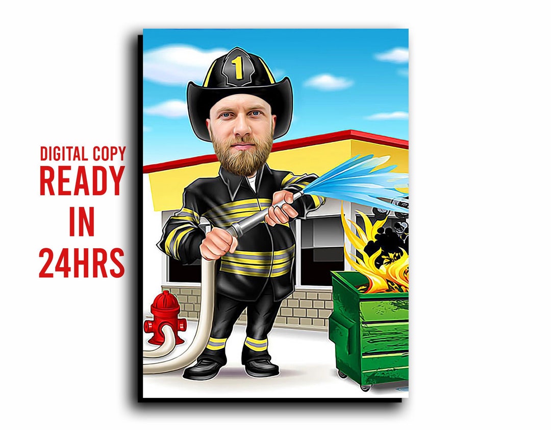 Customized Fire Fighter Cartoon Faces, Caricature Gift, Gift Idea ...