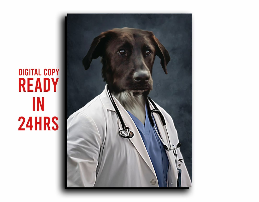 Doctor Custom Pet Portrait Medical Pet Portrait Occupation - Etsy