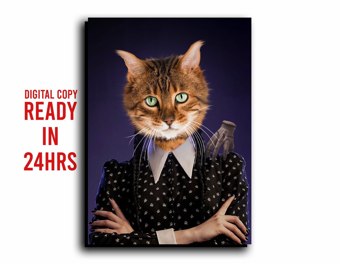 Wednesday Addams, Custom Wednesday Pet Portrait, Pet Portraits, Funny ...