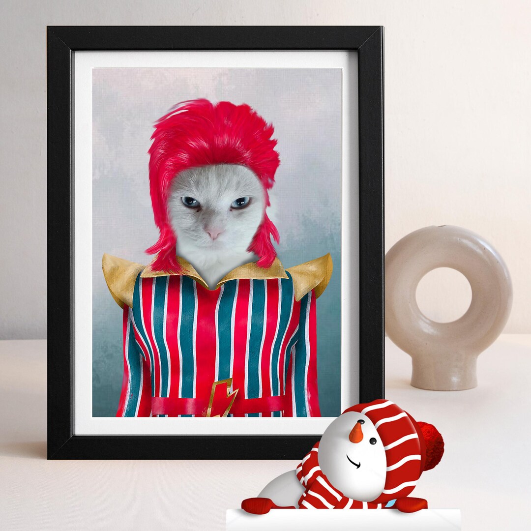 David Meowie Pet Portrait, Personalized Superstars Pet Poster, Pets ...