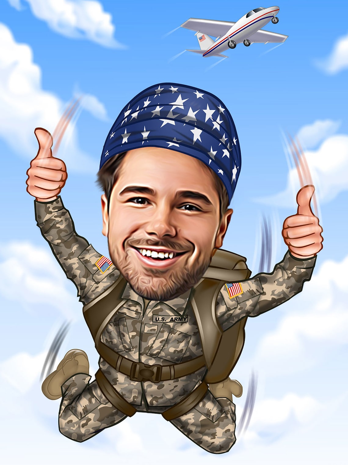 Custom Army Cartoon Portrait: Personalized Caricature Gift (digital ...