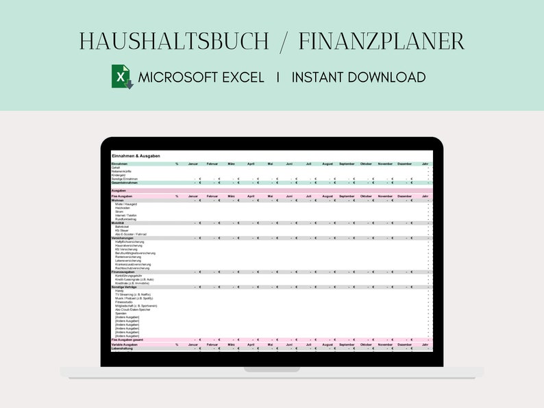 Finanzplaner MS Excel Template Digitaler Tracker Organizer Monatliches ...