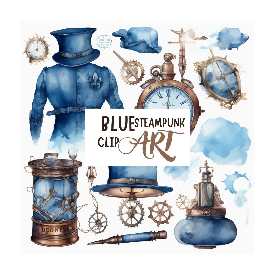 Blue Steampunk Clipart Pack - Over 55 High Definition PNG Images - Etsy