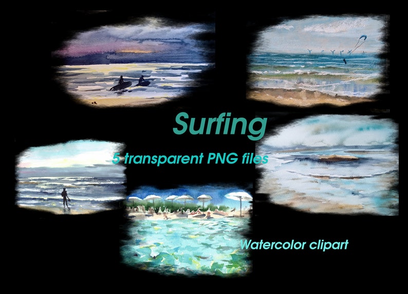 Surfing Clipart Watercolor Clipart Waves Clipart Sea Clipart - Etsy