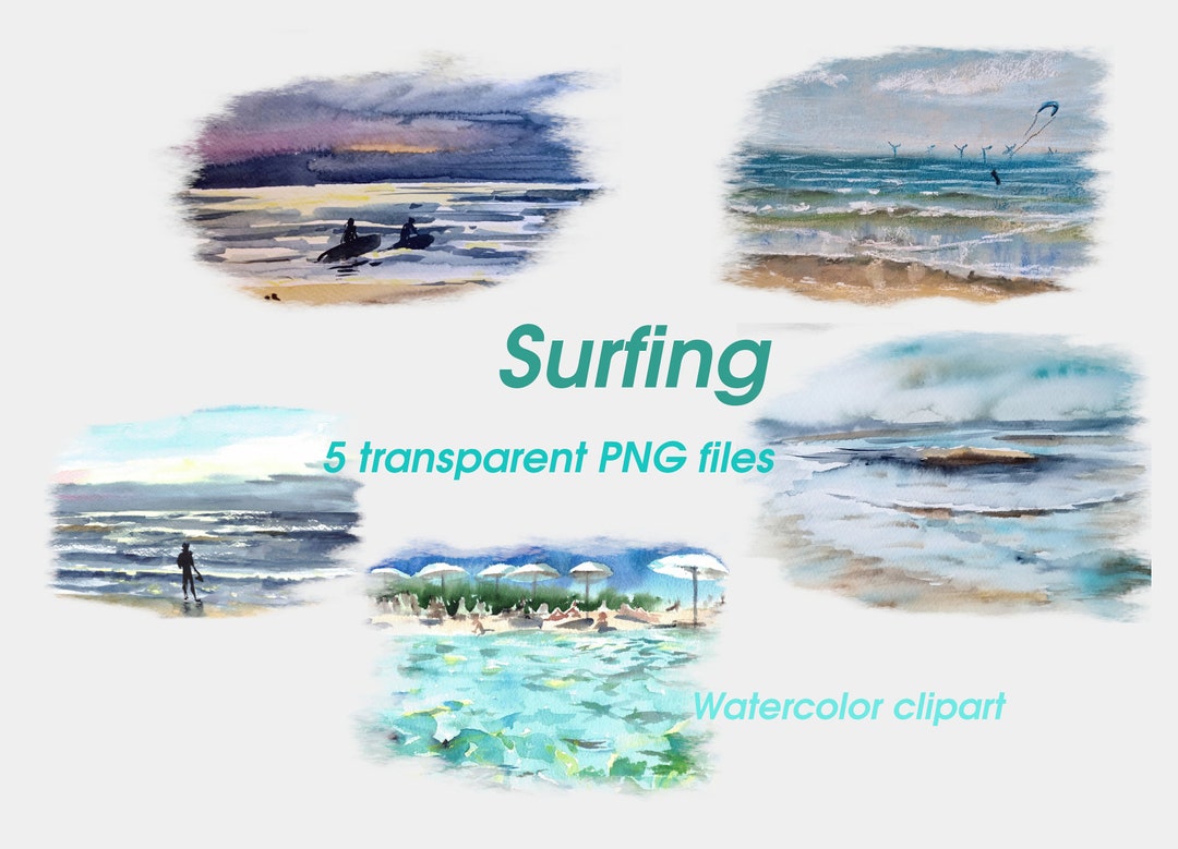 Surfing Clipart Watercolor Clipart Waves Clipart Sea Clipart - Etsy